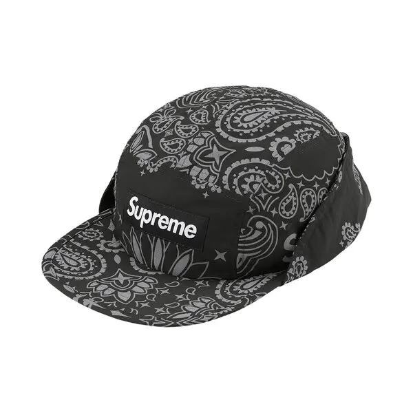 Supreme Reflective Bandana Sunshield Camp Cap - Black