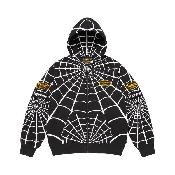 Supreme X Vanson Leathers Spider-man Zip Up Hooded Sweatshirt - Black