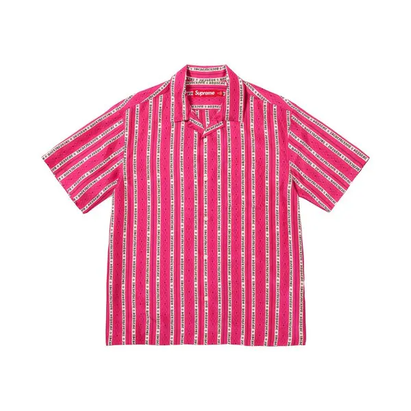 Supreme Old English Stripe Silk Short-sleeve Shirt 'magenta - Pink