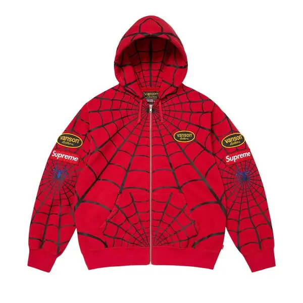 Supreme X Vanson Leathers Spider-man Zip Up Hooded Sweatshirt