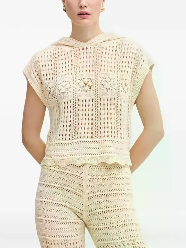 TWINSET Crochet Knit Hooded Top