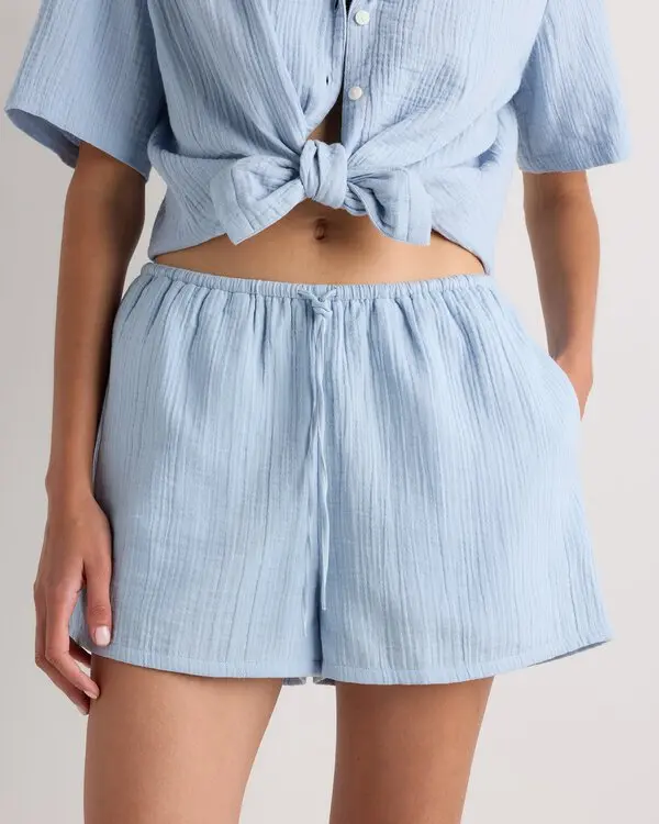 Quince Organic Cotton Gauze Shorts - Ocean Breeze