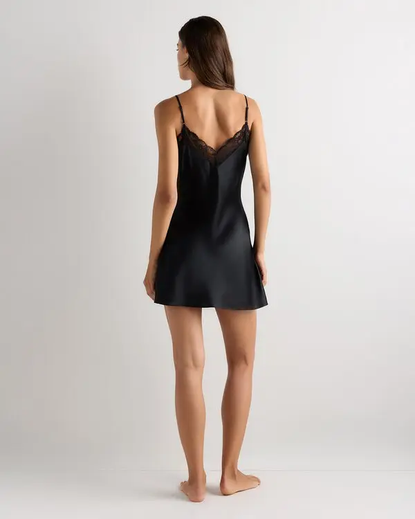 Quince Satin Lace Chemise - Black