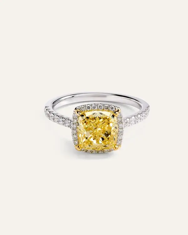 Quince 14k Gold Yellow Lab Grown Diamond Cushion Halo Engagement Ring 3ct, Size - Multicolor