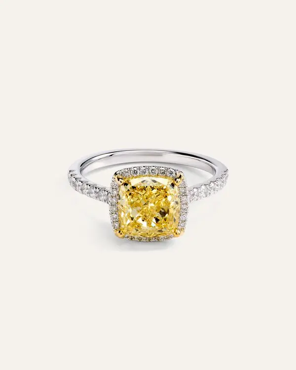 Quince 14k Yellow Gold Cushion Halo Lab Grown Diamond Engagement Ring - Multicolor
