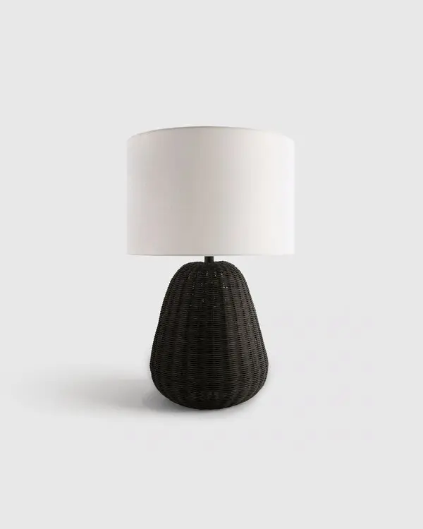 Quince Natural Rattan Table Lamp With Linen Shade - Black