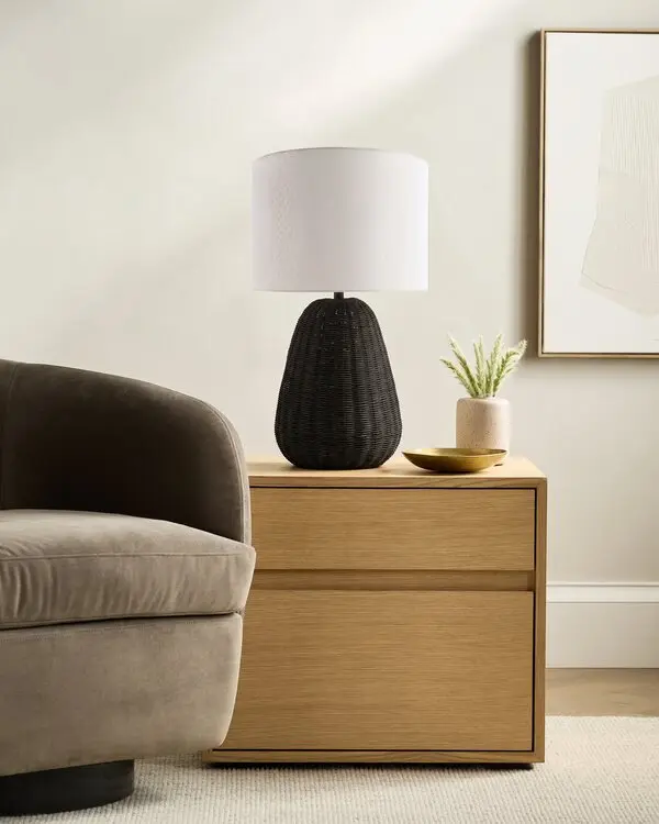 Quince Natural Rattan Table Lamp With Linen Shade
