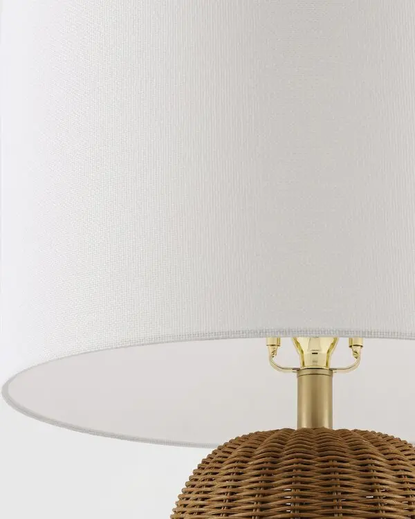 Quince Natural Rattan Table Lamp With Linen Shade - Medium Brown