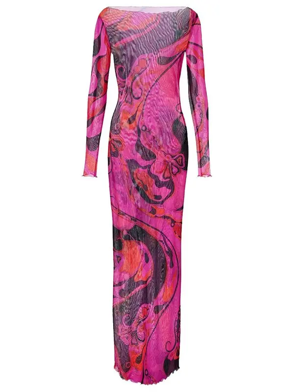 Emilio Pucci Long Tulle Dress With Orchid Print