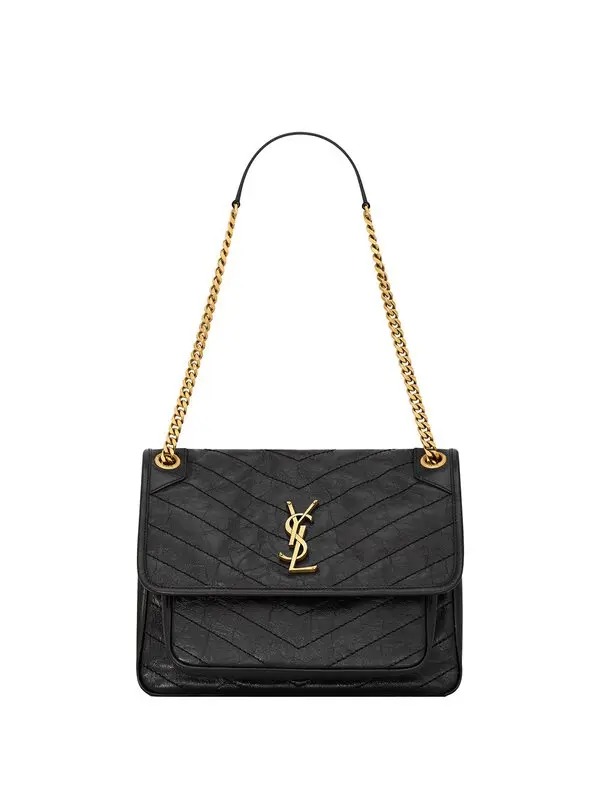 Saint Laurent Soft Niki Medium Bag In Vintage Leather - Black