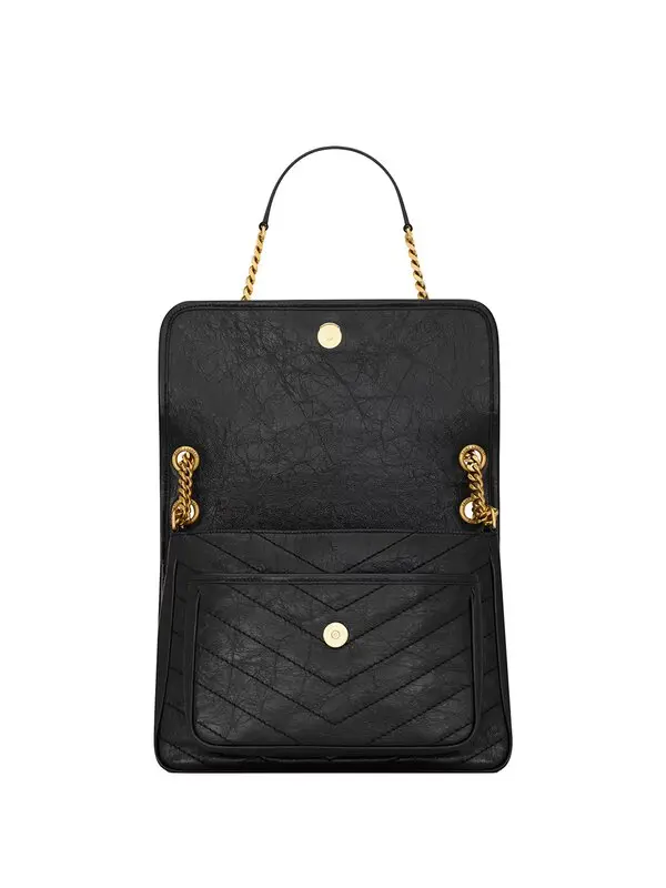 Saint Laurent Soft Niki Medium Bag In Vintage Leather - Black