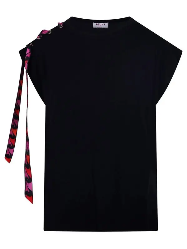 Emilio Pucci Viscose T-shirt With Silk Ribbon - Black