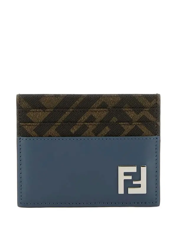 Fendi Squared Leather And Canvas Cardholder Ff - Blue
