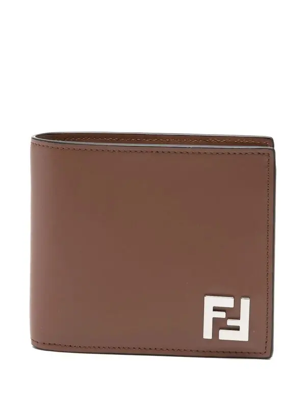 Fendi Compact Bifold Wallet In Leather And Canvas Ff - Brown