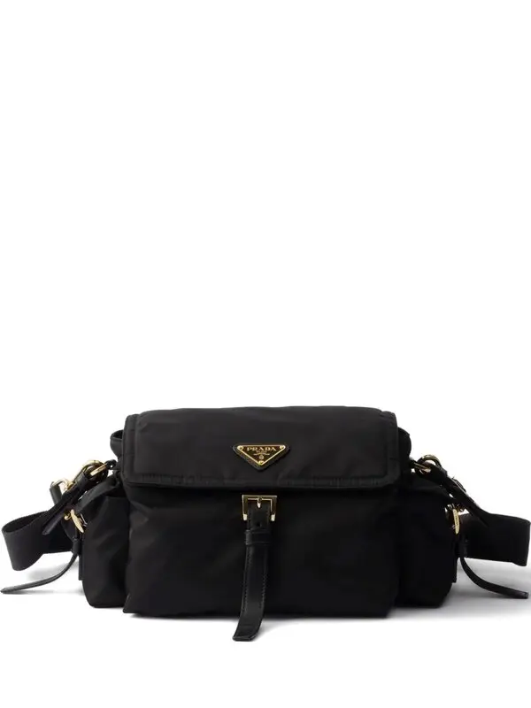 Prada Explore Medium Bag In Re-nylon With Flap - Black