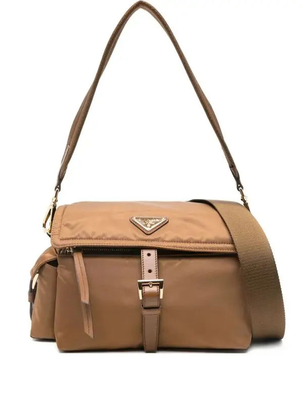 Prada Explore Medium Bag In Re-nylon With Flap - Chocolate Brown
