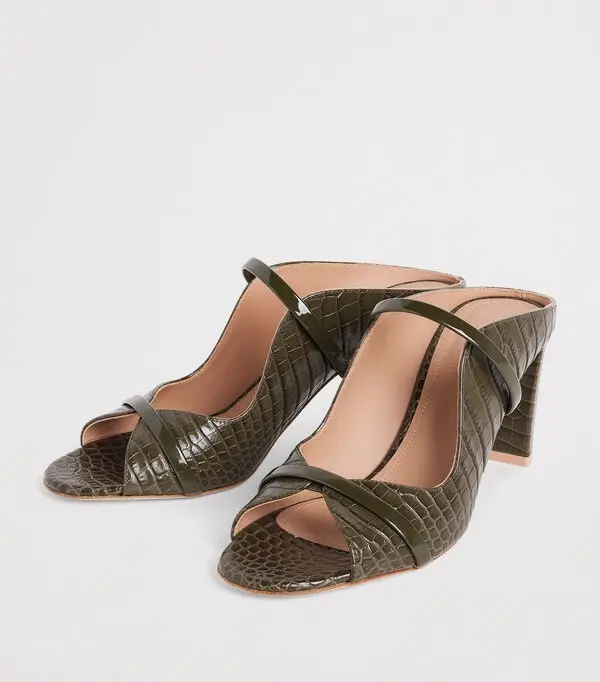 MALONE SOULIERS Croc-embossed Leather Heeled Sandals - Green