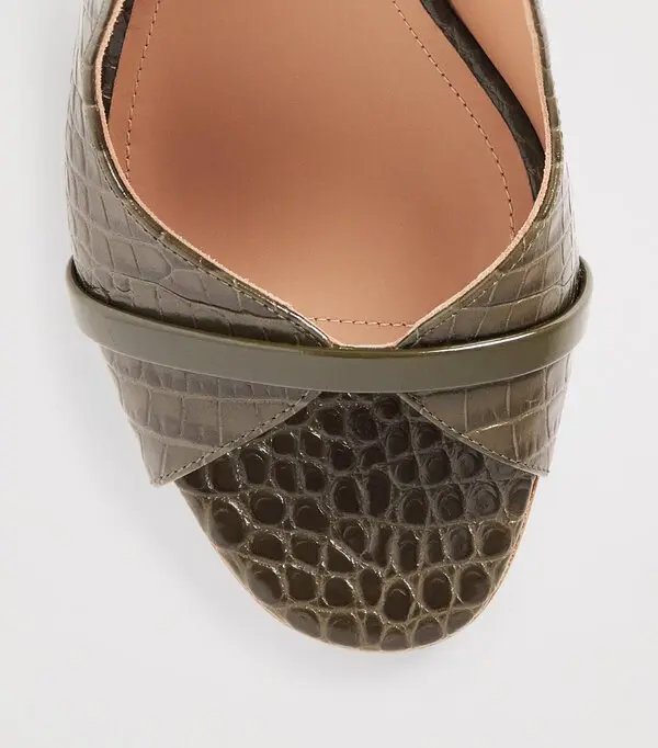 MALONE SOULIERS Croc-embossed Leather Heeled Sandals - Green