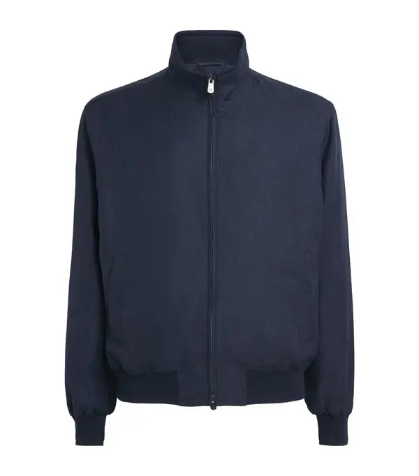 Ralph Lauren Purple Label Linen-wool-silk Felton Bomber Jacket - Navy
