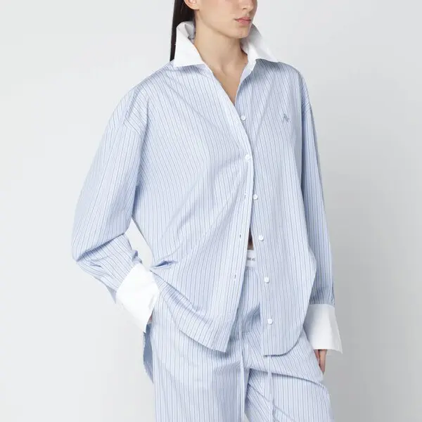 Attico Blue And White Striped Cotton Poplin Shirt - Light Blue