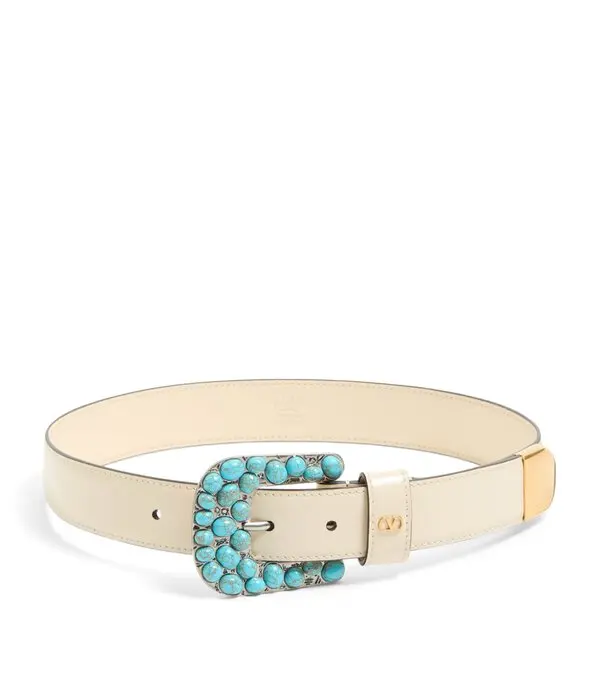 Valentino Garavani Leather Vlogo Signature Belt - Ivory