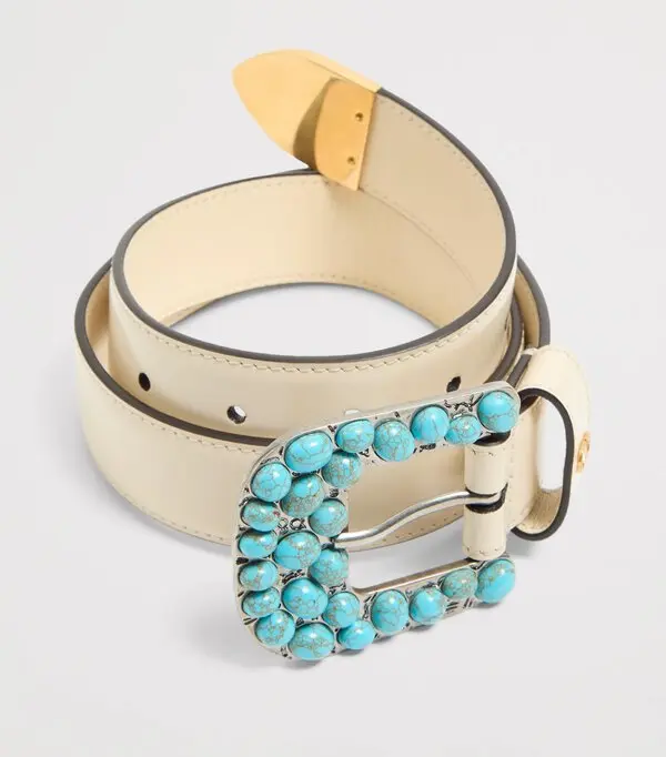Valentino Garavani Leather Vlogo Signature Belt With Gemstone Embellishments - Ivory