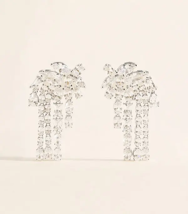 SELF-PORTRAIT Crystal Embellished Drop Earrings - Silver