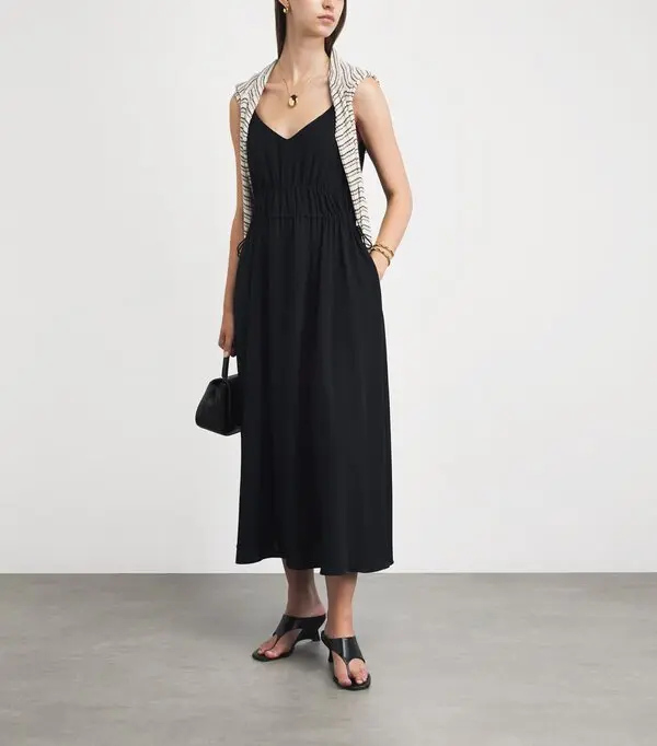 Theory V-neck Maxi Dress With Ruched Sides