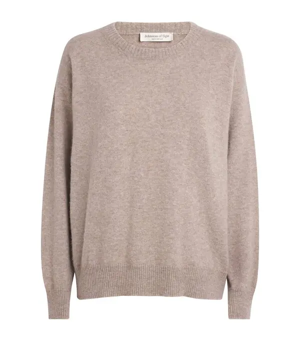 Johnstons Of Elgin Cashmere-silk Crew Neck Sweater - Beige