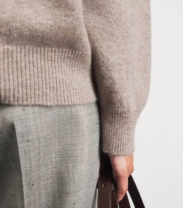 Johnstons Of Elgin Cashmere-silk Crew Neck Sweater - Beige
