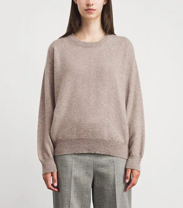 Johnstons Of Elgin Cashmere-silk Crew Neck Sweater - Beige