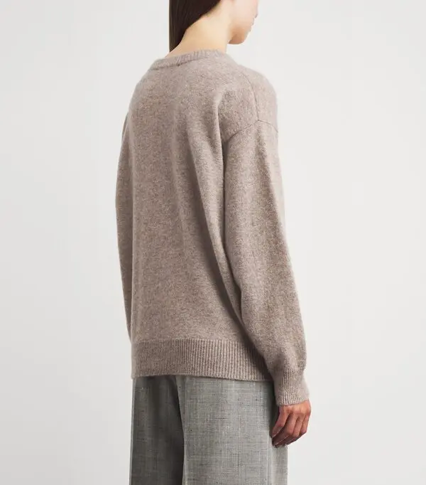 Johnstons Of Elgin Cashmere-silk Crew Neck Sweater - Beige