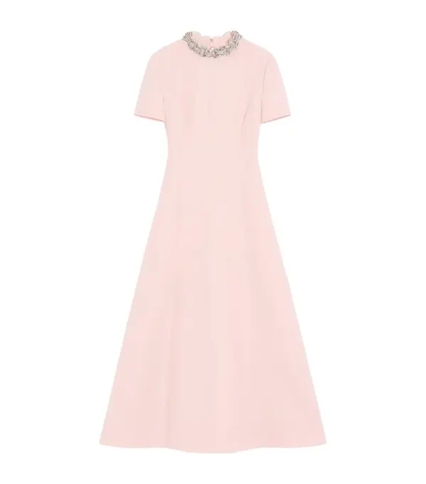 Valentino Garavani Wool-silk Crepe Embellished Midi Dress - Pink