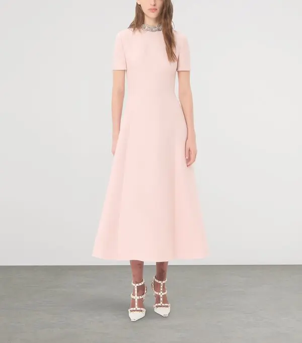 Valentino Garavani Wool-silk Embellished Midi Dress - Pink
