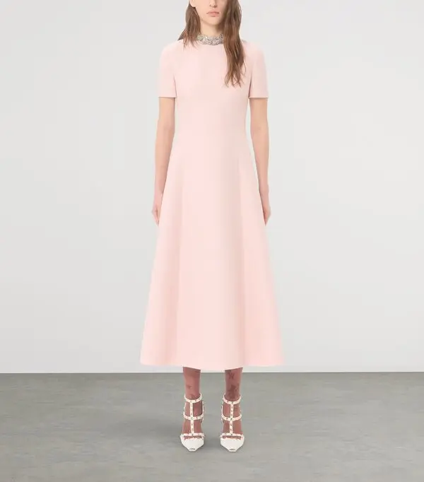 Valentino Garavani Wool-silk Embellished Midi Dress - Pink