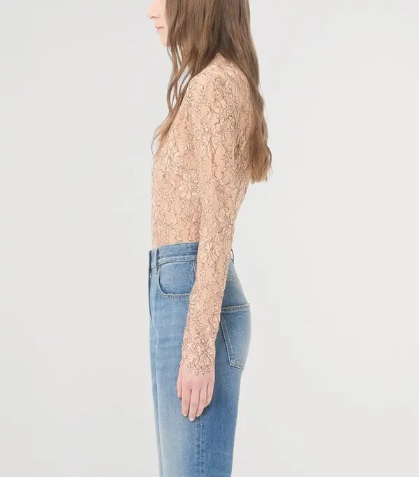 Valentino Garavani Lace Floral Bodysuit With Ruffled Collar - Nude