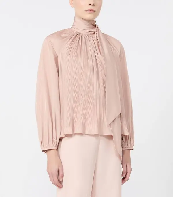 Max Mara Pleated Pussybow Blouse