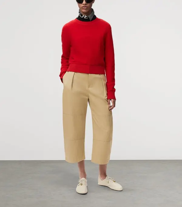 Loewe Cotton Cropped Trousers With Paneled Detail