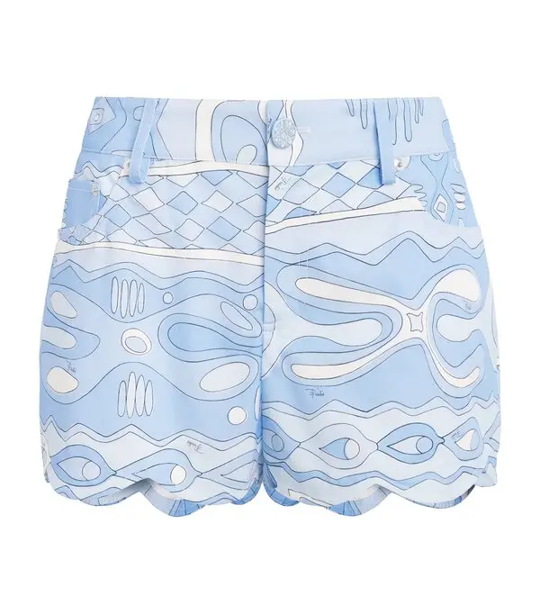 Emilio Pucci Cotton Scalloped Angoli Shorts - Blue