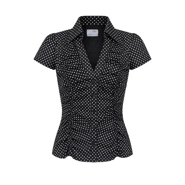 ATS THE LABEL Marielle Polkadot Ruched Blouse - Black