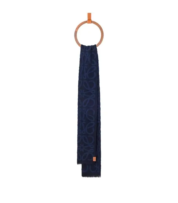 Loewe Cotton-wool-silk Anagram Appliqué Scarf - Blue