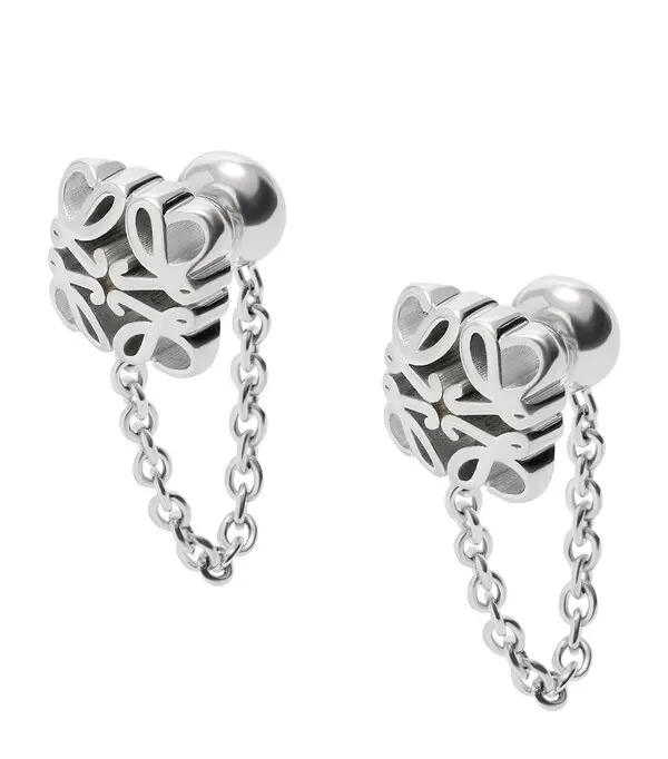 Loewe Sterling Bombé Anagram Chain Stud Earrings - Silver