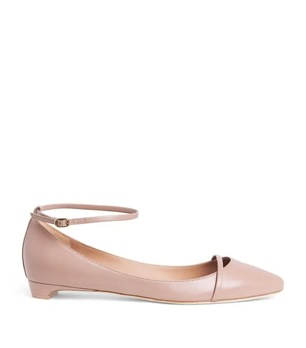 MALONE SOULIERS Leather Mary Ballet Flats With Micro Heel - Nude
