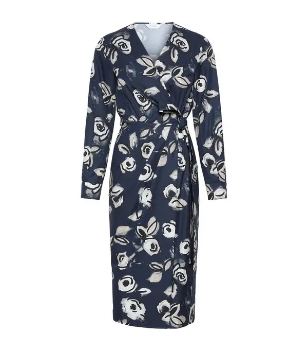 Max Mara Printed Cotton Midi Wrap Dress - Navy