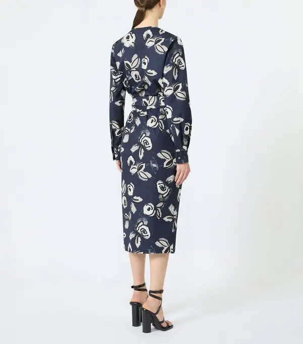 Max Mara Printed Cotton Midi Wrap Dress - Navy