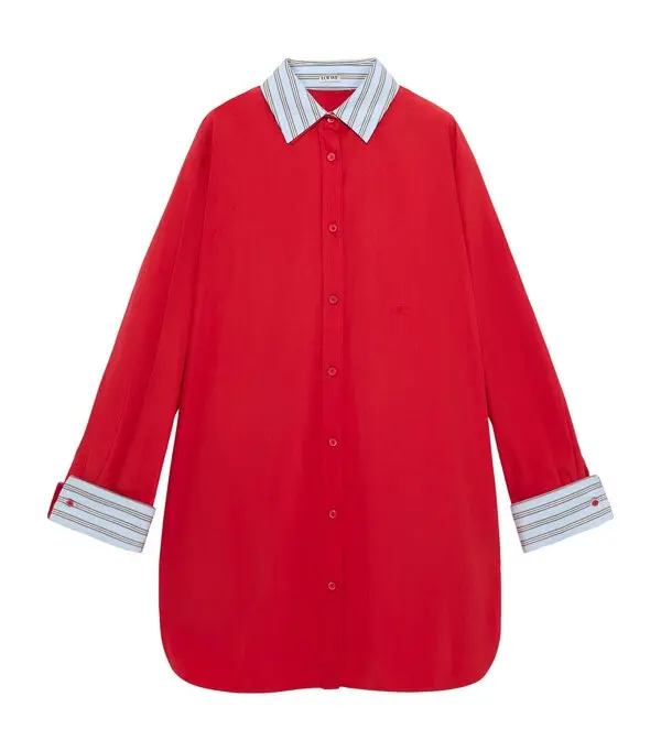 Loewe Stretch-cotton Midi Shirt Dress With Contrasting Trim - Red