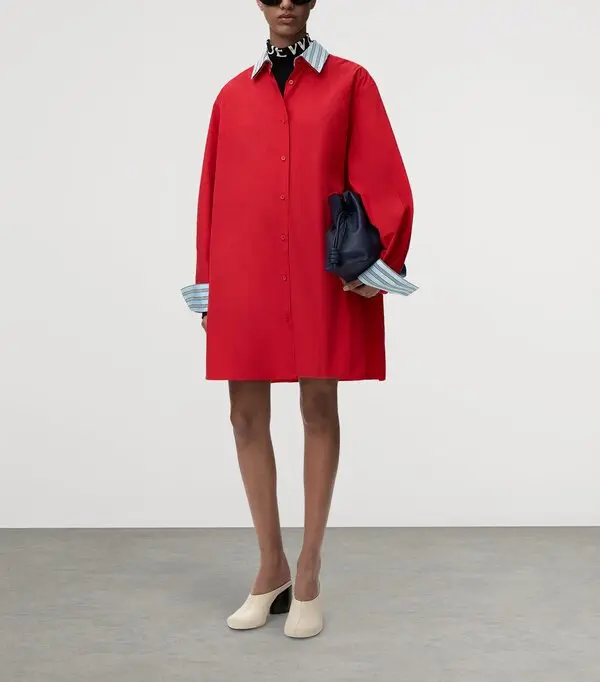 Loewe Stretch-cotton Midi Shirt Dress With Contrasting Trim - Red