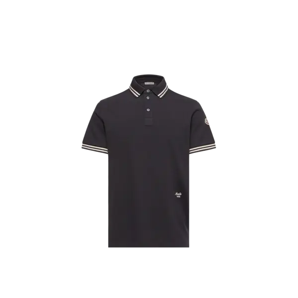 Moncler Striped Trim Cotton Piquet Polo Shirt - Blue