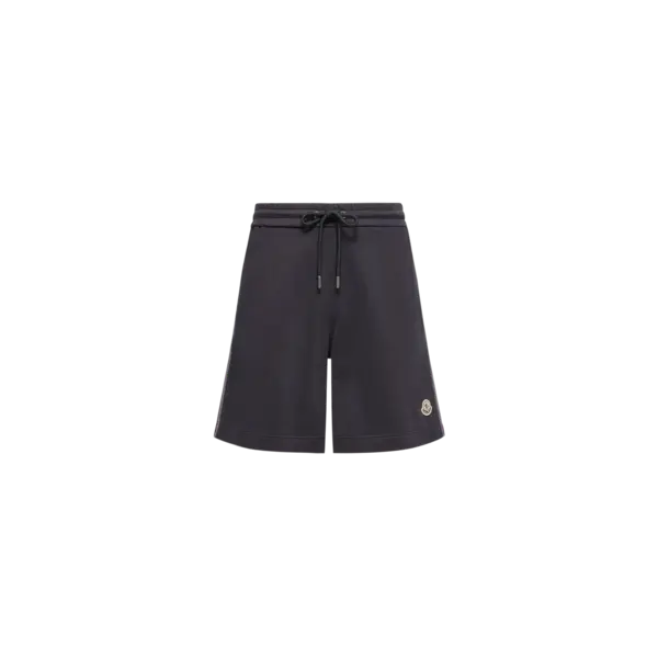 Moncler Striped Trim Cotton Fleece Shorts - Blue