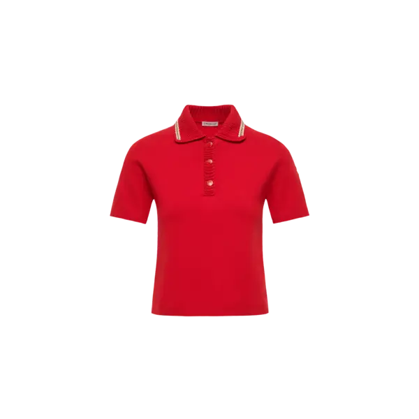 Moncler Cotton Knit Polo Shirt - Red
